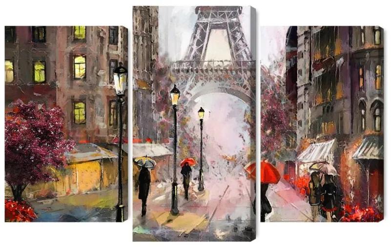 Vícedílný obraz Pohled Na Ulici Paříže Jako Malované Nedostatek Nedostatek Přírodní plátno 180x120