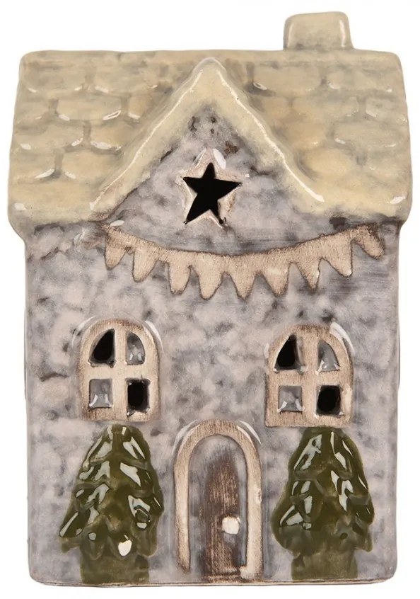 Šedý keramický LED domek Lamont - 6*6*10 cm