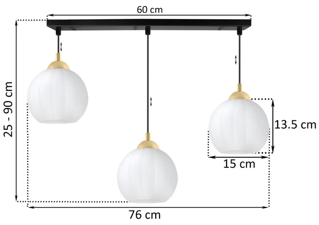 Závěsné svítidlo Costa, 3x bílé skleněné stínítko, b/g