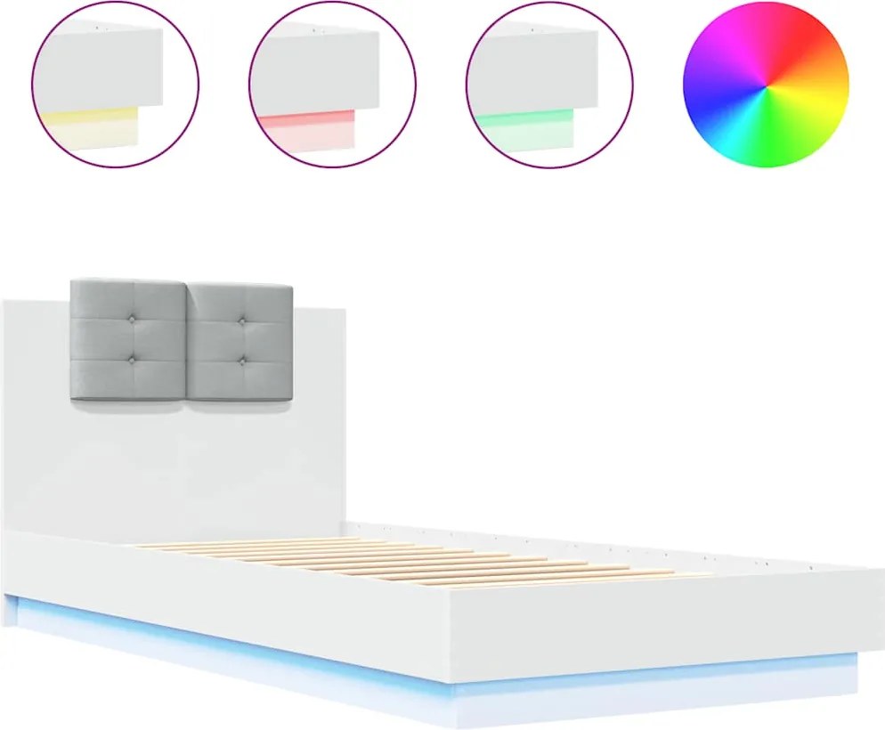 Rám postele s čelem a LED osvětlením bílý 90 x 200 cm 3210031