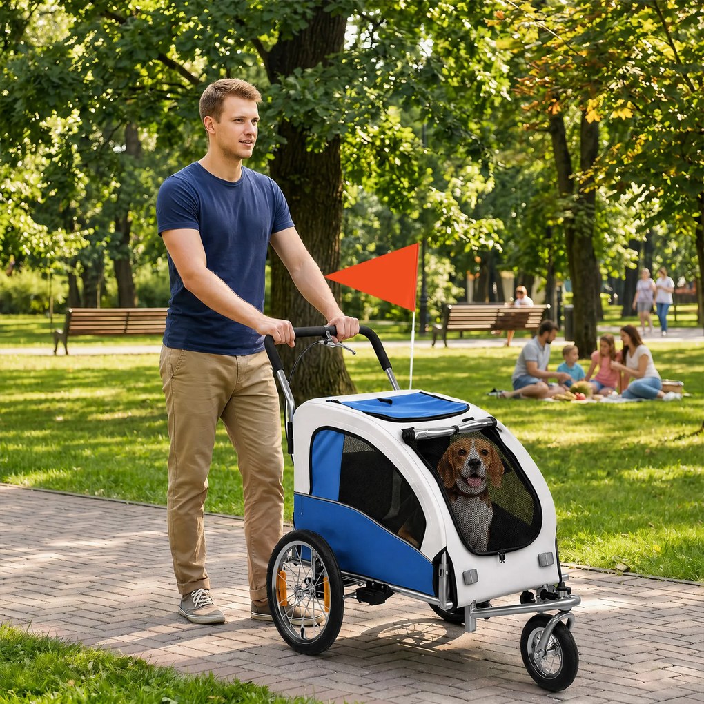 PawHut 2-v-1 přívěs pro psy na kolo Skládací psí kočárek pro malé a střední psy do 20 kg, světle šedý
