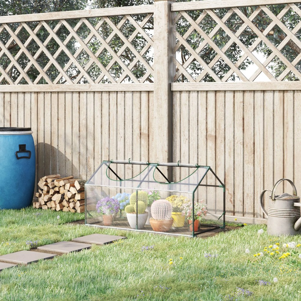 Fóliový skleník Outsunny s oknem, PVC skleník 120x60x60 cm, průhledný skleník na rajčata a chladicí rám pro rostliny