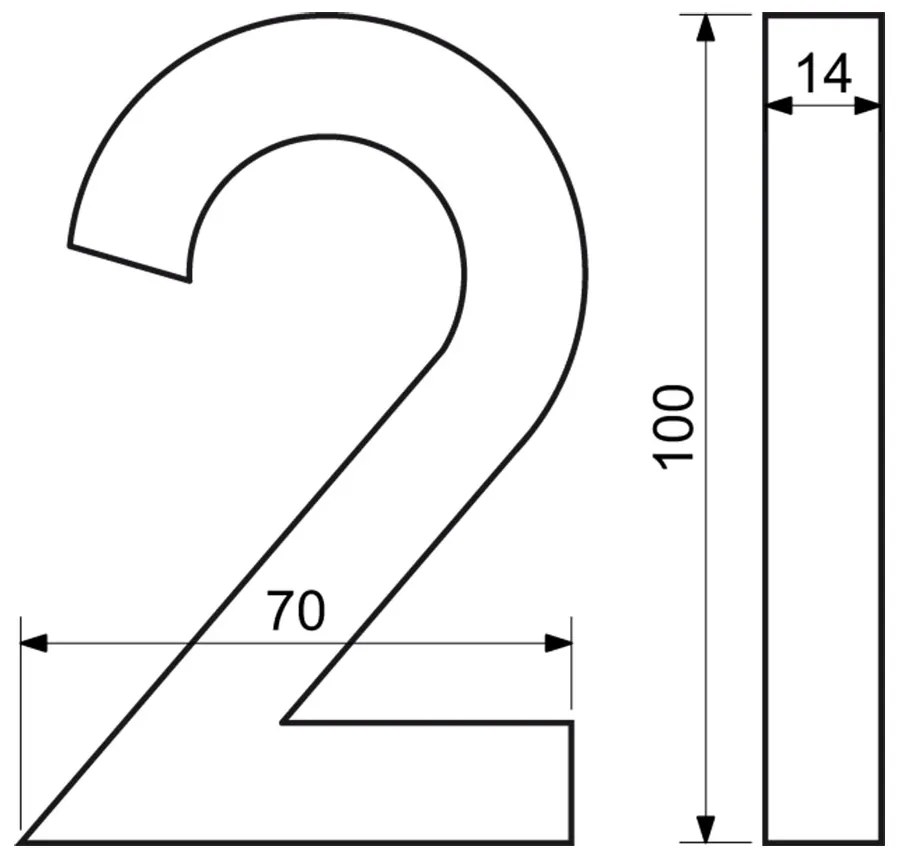 Domovní číslo "2", RN.100LV, broušené, černá