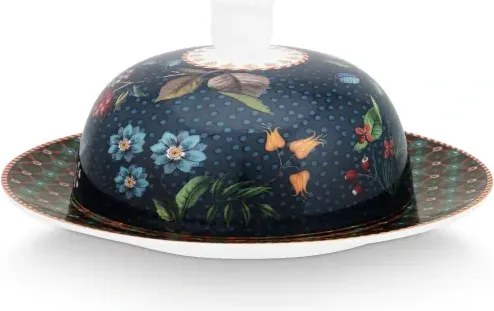 Pip Studio Berry Blues máselnice 17x8cm, modrý (Porcelánová máslenka kulatá)