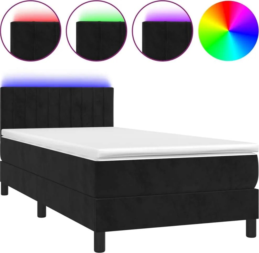 vidaXL Box spring postel s matrací a LED 90x190 cm samet [3134497] Barva: Růžová