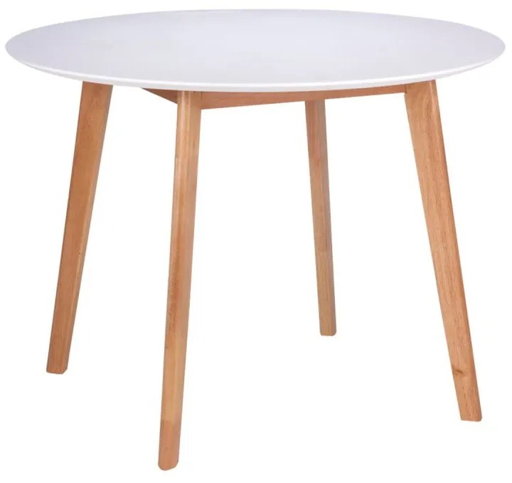 Bílý jídelní stůl s nohami ze dřeva kaučukovníku sømcasa Marta, ⌀ 100 cm