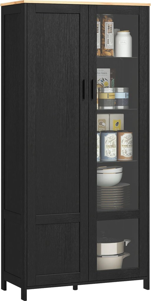 HOMCOM Kuchyňská Skříň, Kuchyňský Buffet, Vitrína, Úložná Skříň se 2 Dveřmi včetně 1 Skleněných Dveří - Úložná Jednotka s Nastavitelnými Policemi a 9…