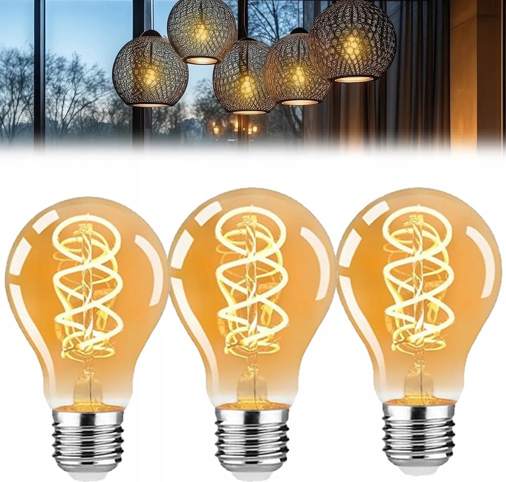 3ks Led žárovka E27 Filament 4W Edison Ozdobná loftová bílá teplá 2200K