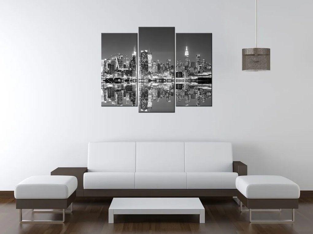 Gario Obraz s hodinami Noční Manhattan - 3 dílný Rozměry: 90 x 70 cm