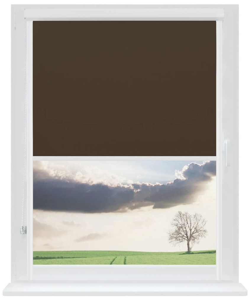 Dekodum Zatemňovací roleta v bílé kazetě, barva látky Wenge Šířka (cm): 117, Výška (cm): Balkonová (do 200 cm), Strana mechanismu: Levá