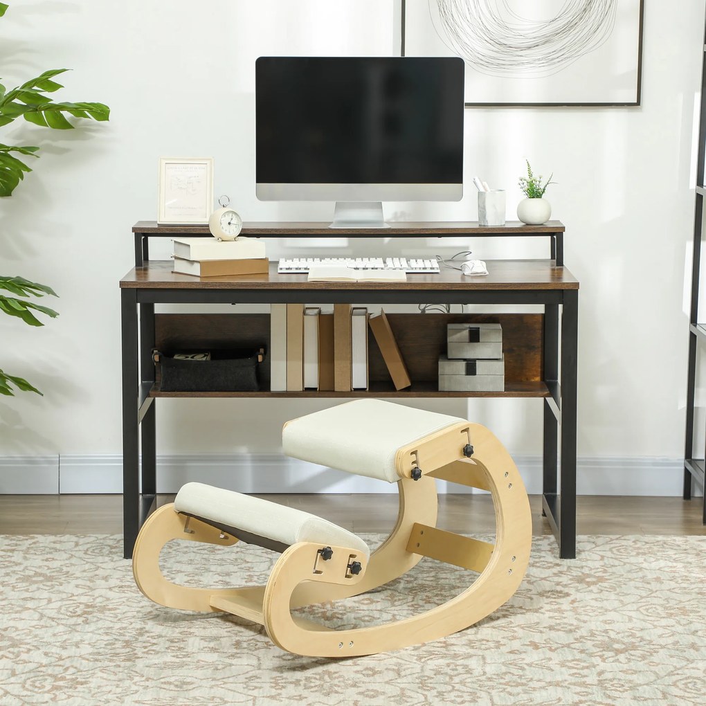 HOMCOM Klekací Židle, Ergonomická Houpací Dřevěná Klekací Židle, Nastavitelná Klekací Stolička pro Domácí Kancelář, Zlepšení Držení Těla, Bolesti Zad…