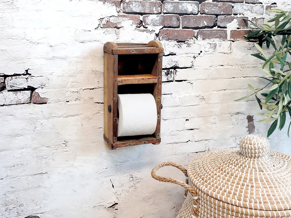 Dřevěný antik nástěnný držák na toaletní papír Grimaud Brick - 15*10*30 cm