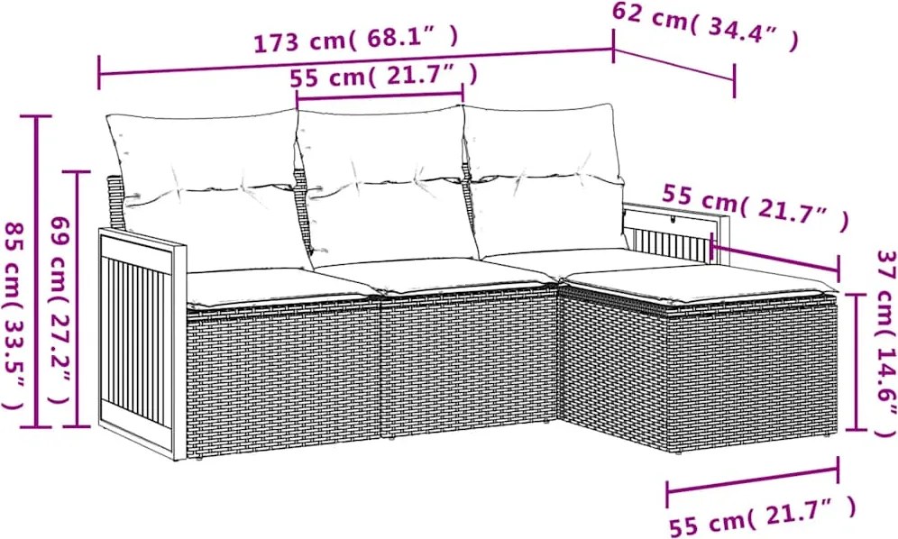 4dílná zahradní sedací souprava s poduškami černá polyratan 3227581