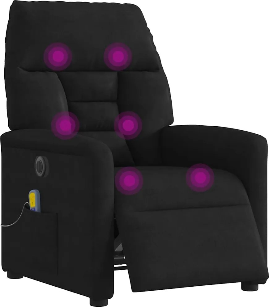 Elektrické masážní polohovací křeslo černé látka z mikrovlákna 3303083