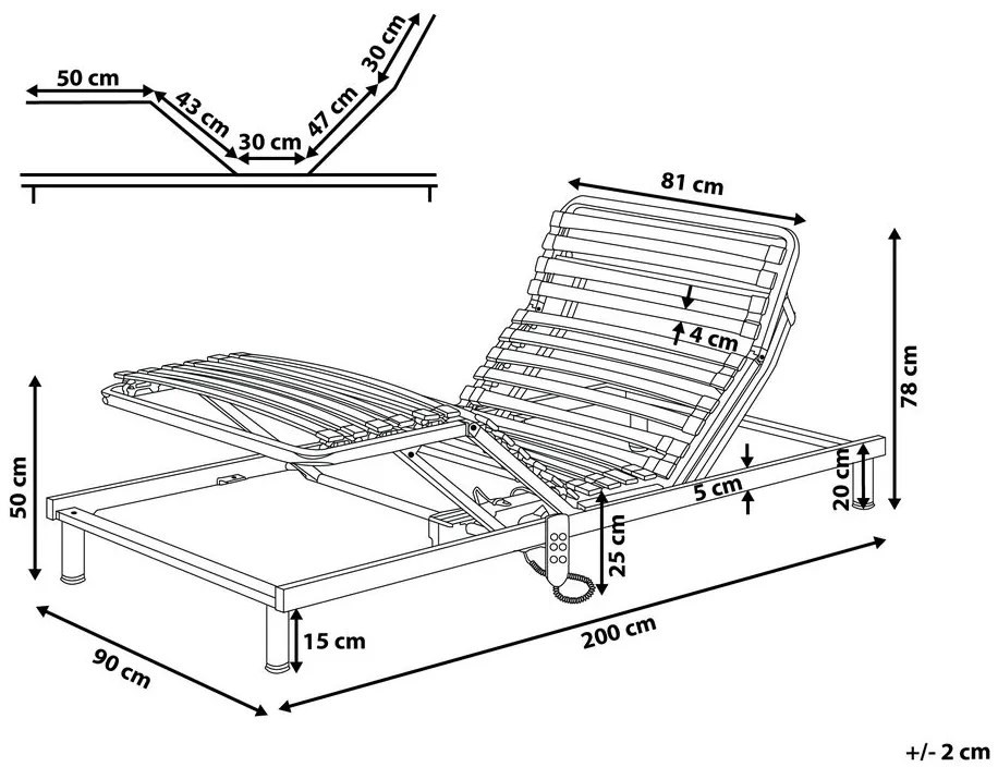 Elektrický rošt do postele Nastavitelný 90 x 200 cm COMFORT Beliani