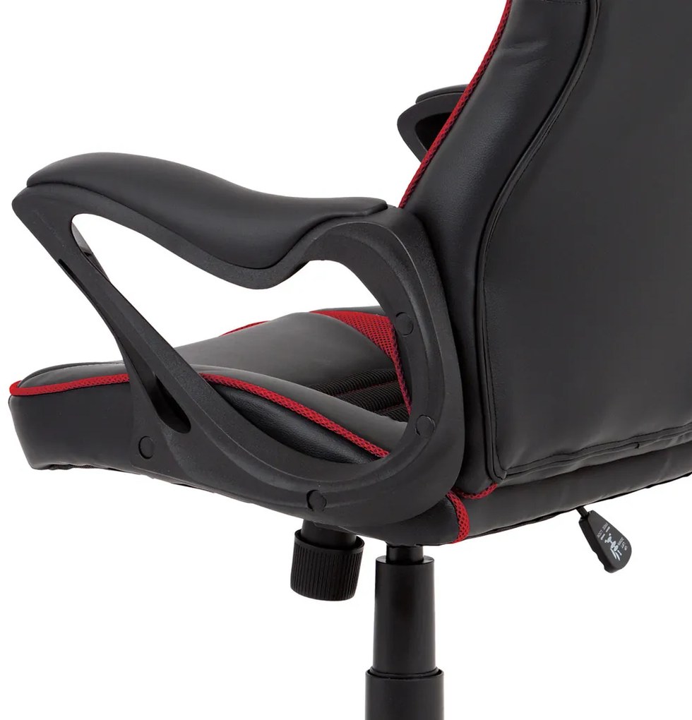 Autronic Kancelářská židle, potah černá ekokůže, černá a červená látka MESH, černý plasto KA-G406 RED