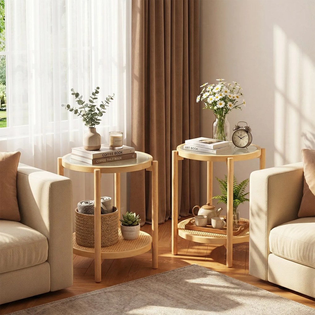 Costway Konferenční stolek ve stylu boho se skleněnou – 47,5 × 47,5 × 58 cm