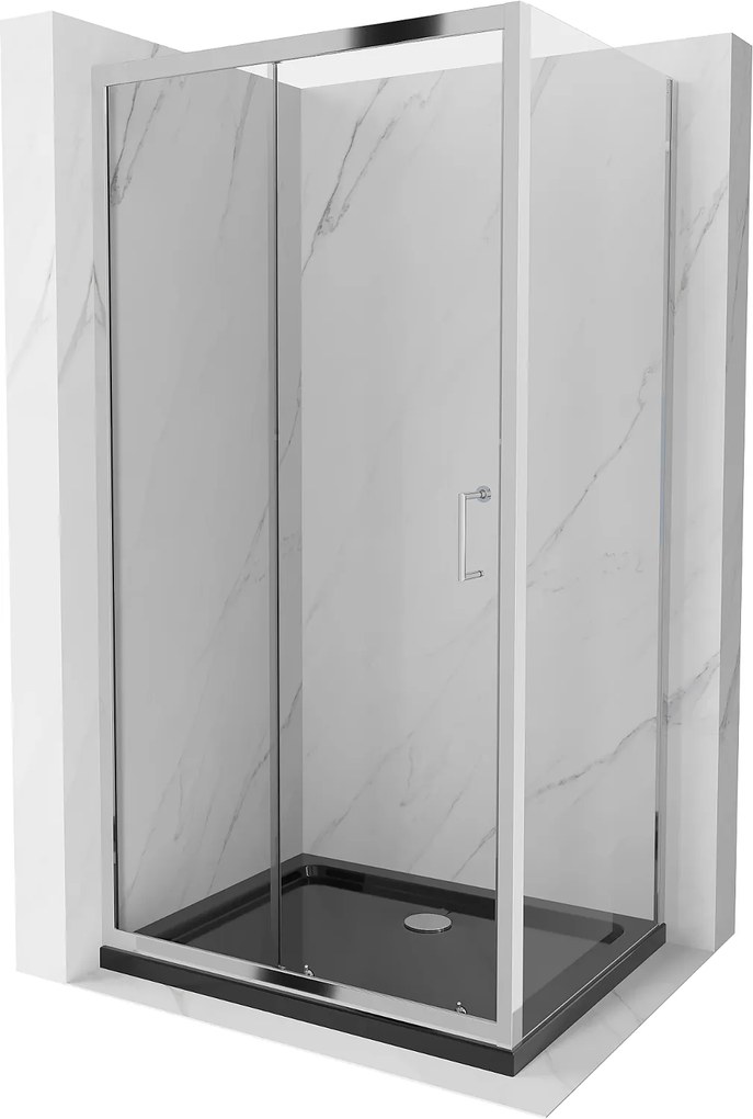 Mexen Apia sprchový kout s posuvnými dveřmi 140 (dveře) x 90 (stěna) cm, 5mm čiré sklo, chromový profil + černá sprchová vanička s chromovým sifonem, 840-140-090-01-00-4070