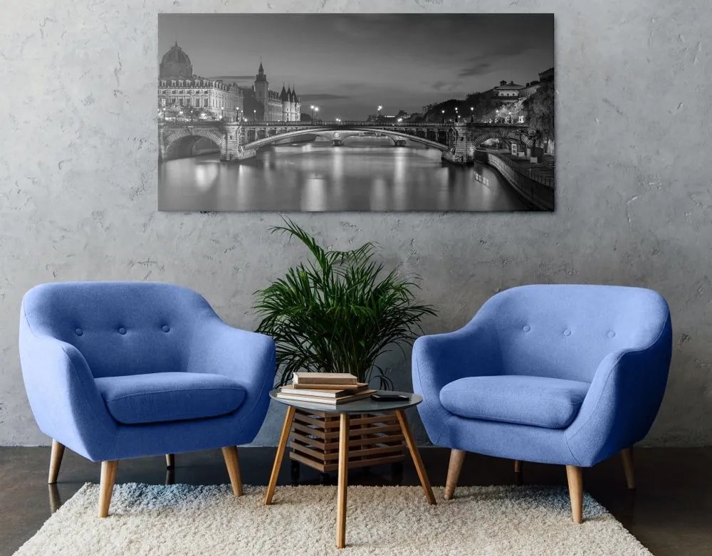 Obraz oslňujúcí panorama Paříže v černobílém provedení - 100x50 cm