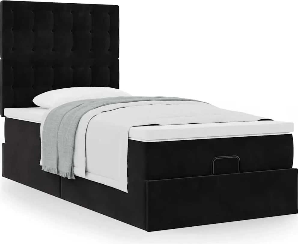 Osmanský rám postele s matracemi černá 90x190cm samet 3313585