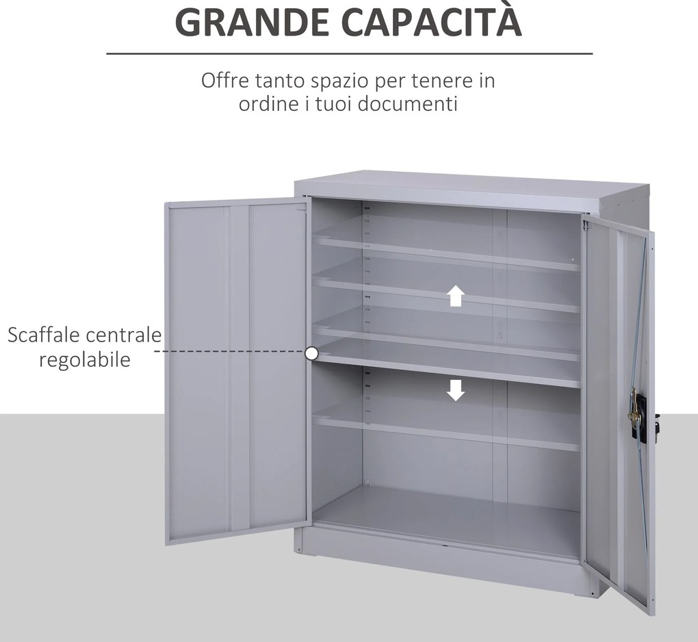 Vinsetto Mobilní skříň s nastavitelnou policí a bezpečnostním zámkem pro domácí kancelář, garáž, ocel 80x40x92,5 cm šedá