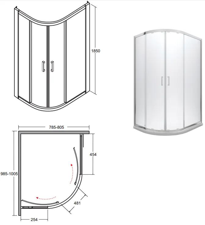 Besco Modern 185 asymetrický sprchový kout Rozměr koutu: 100x80cm