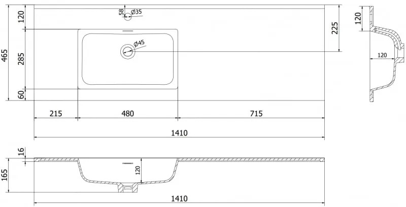 Mexen Otis, umyvadlo na zapuštění 141 x 46,5 cm, levé, bílá lesklá, 25181400L