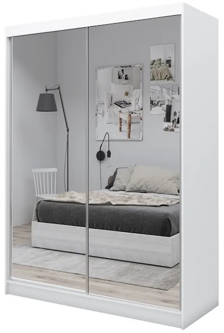 Skříň s posuvnými dveřmi a zrcadlem DEBORA + Tichý dojezd, 160x216x61, bílá