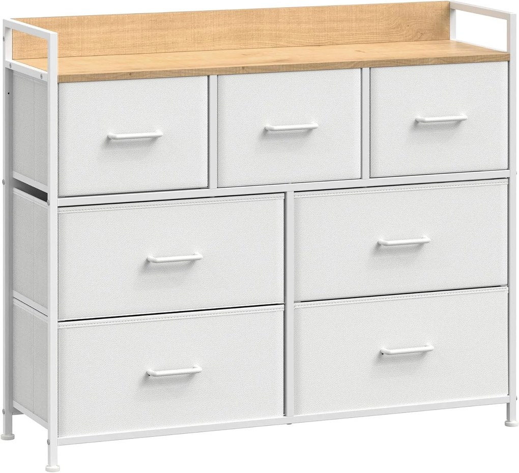 Komoda VASAGLE LTS523W57 se 7 zásuvkami - 85x98x28,5 cm | bílá a přírodní dřevo