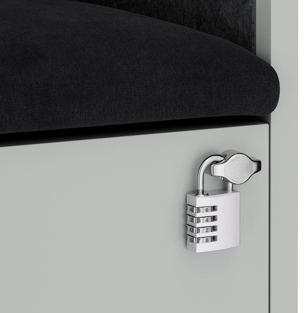 Kancelářská akustická kabina se sedátkem a USB-C portem, korpus šedý / sedák tmavě šedá, 1150 mm: SALLY MentalBox