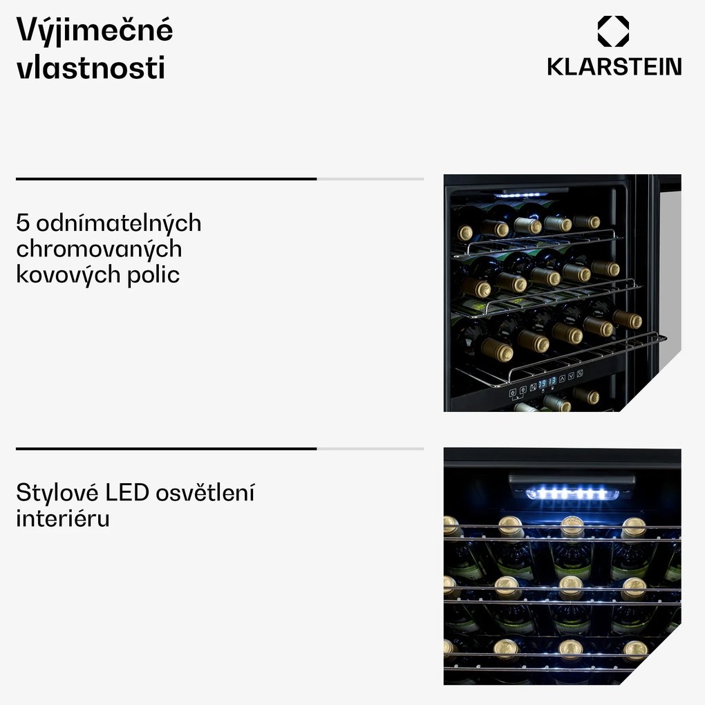 Klarstein Shiraz 29 Duo, vinotéka, 80 l/29 lahví, 2 zóny, 5-22 °C, dotykové ovládání, černá