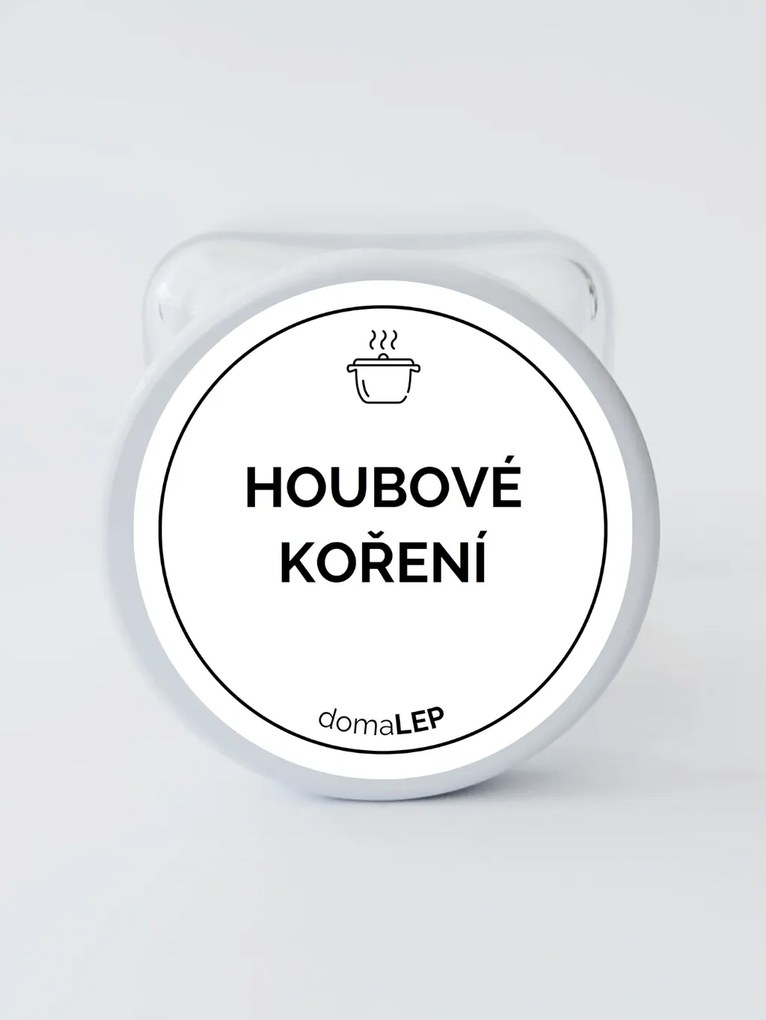 Samolepka na kořenky HOUBOVÉ KOŘENÍ bílá 5 cm tučné písmo