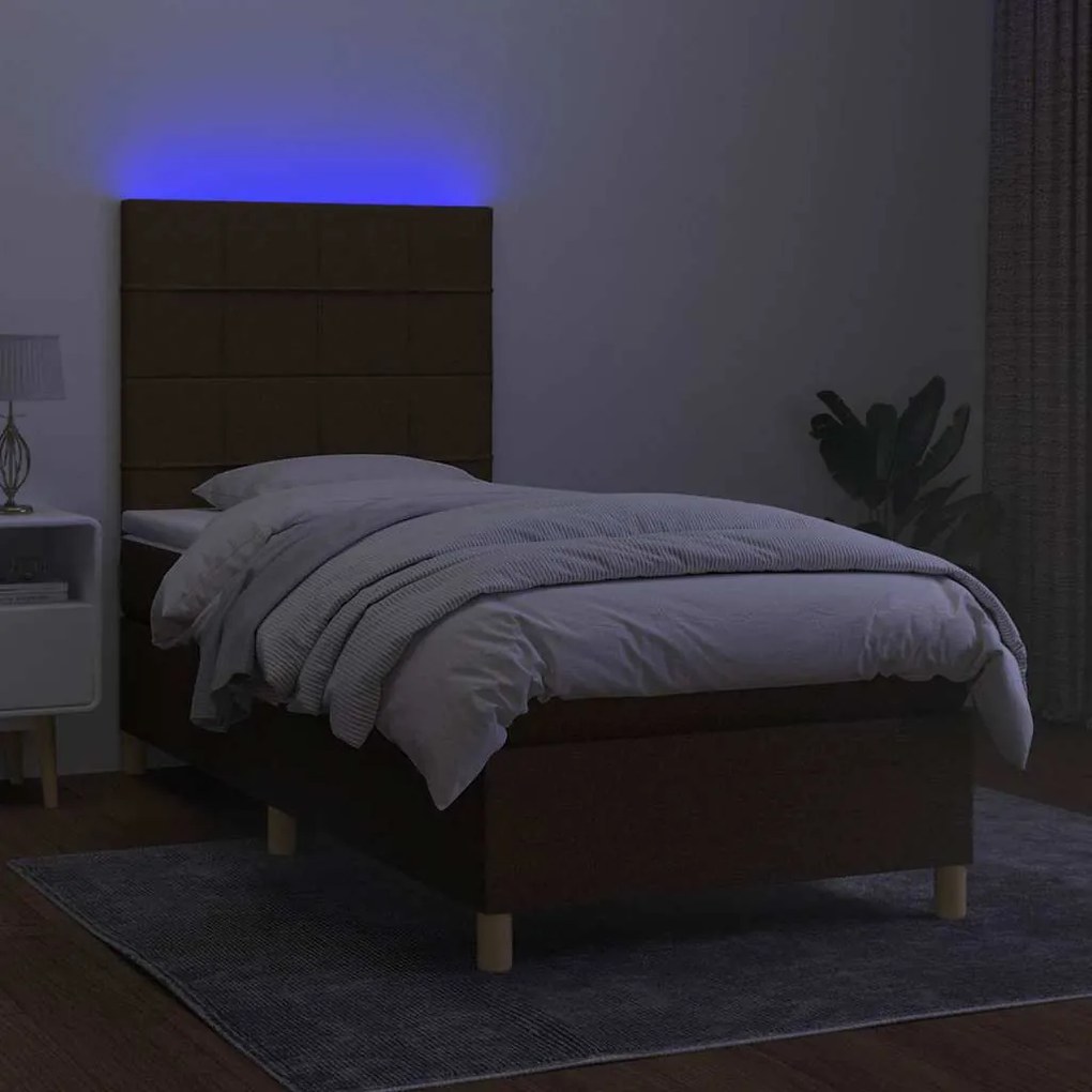 Box spring postel s matrací a LED tmavě hnědá 80x200 cm textil 3135392