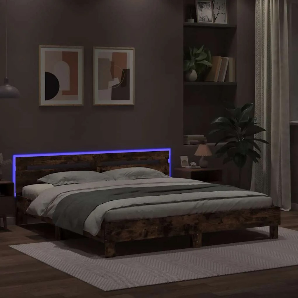 Rám postele s čelem a LED osvětlením kouřový dub 180 x 200 cm 3207529