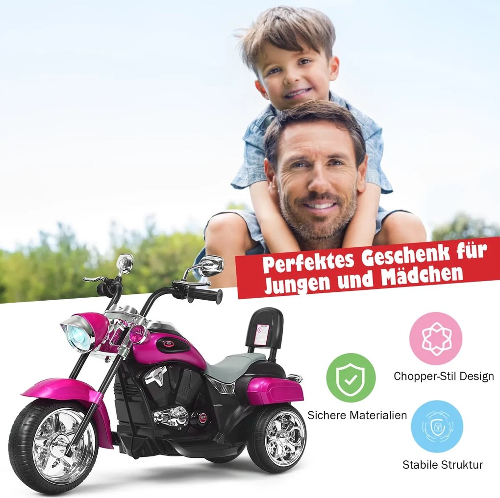 Costway 6 V elektrický motocykl na baterie s hudbou růžová