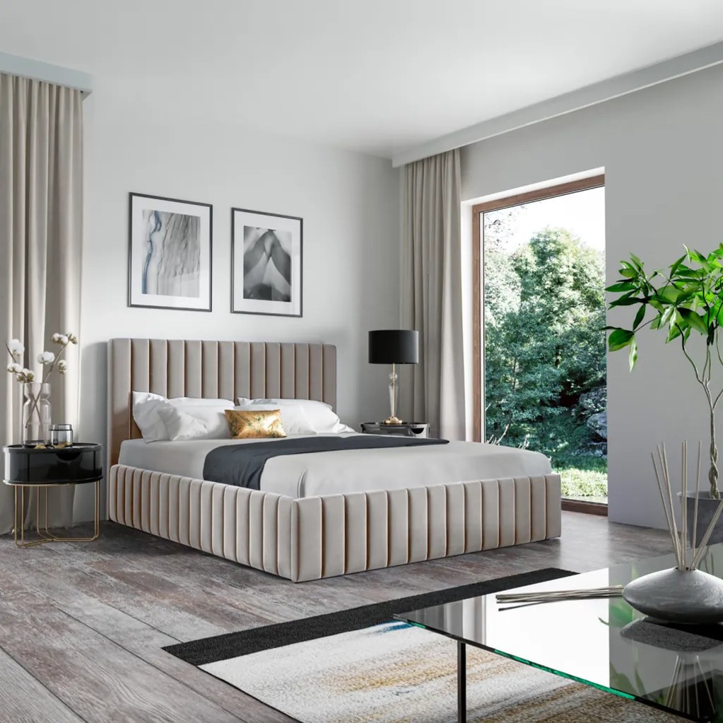 Eka Čalouněná postel INTIMA 120x200 cm Barva látky Trinity: Černá (Trinity 2316), Úložný prostor: S dřevěným rámem úložného prostoru