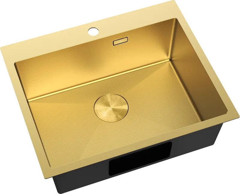 Mexen Solix, 1-komorový nerezový dřez 600 x 500 mm, broušená zlatá, vzor voština, 6408601000-55HC
