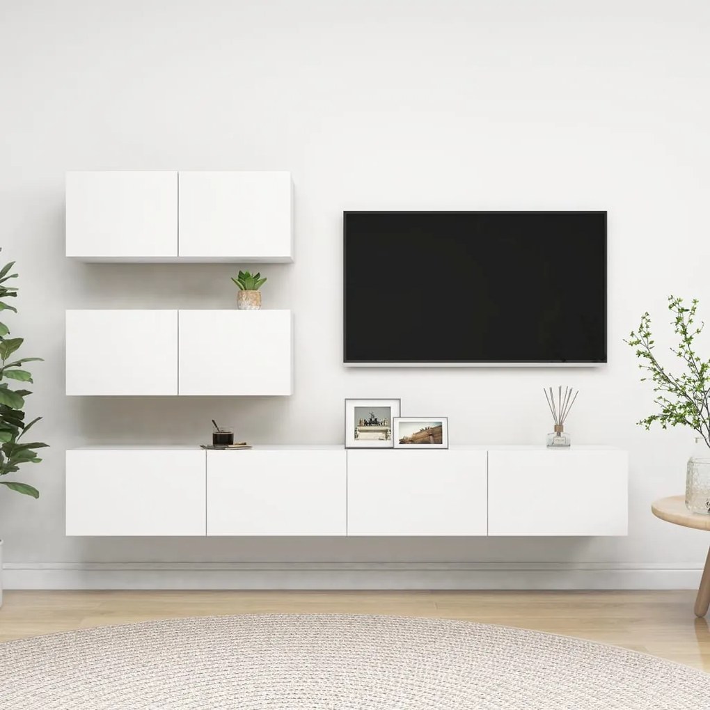 4dílný set TV skříněk bílý kompozitní dřevo 3078711