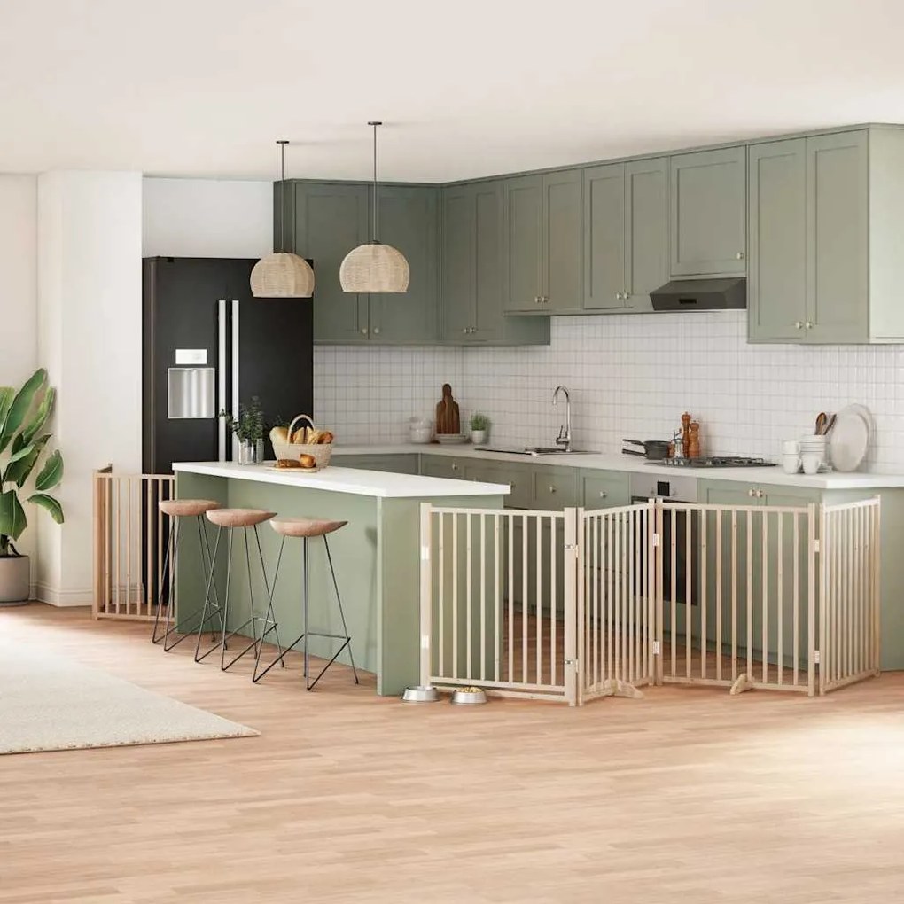 Zábrana pro psy s dvířky skládací 8 panelů 640 cm topol 3155726