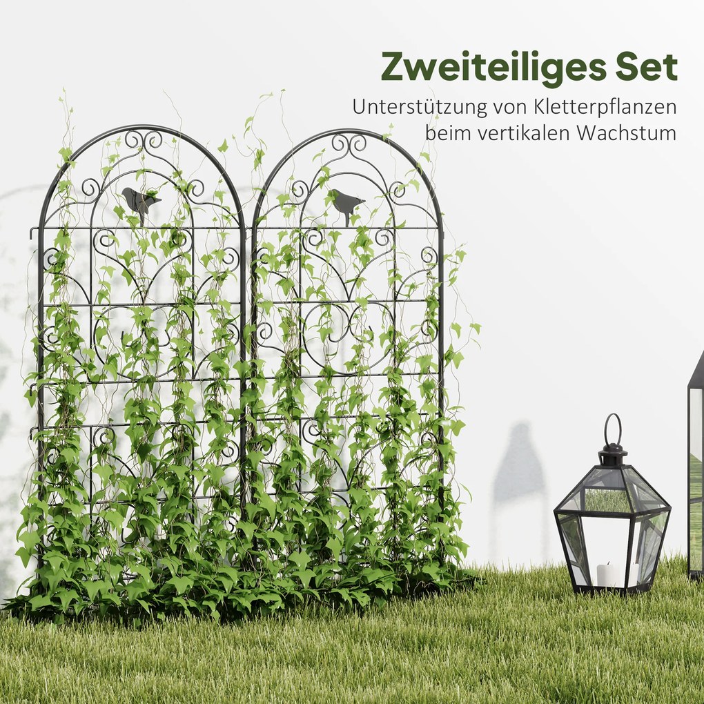 Outsunny Kovová mřížka sada 2 nerezových podpěr s ptačím vzorem pro popínavé rostliny 50x120 cm černá 84H-334V00BK