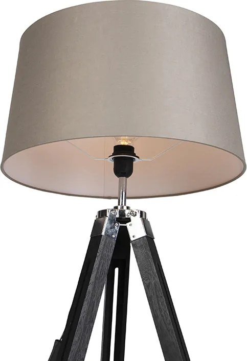 Stojací lampa trojnožka černá s stínítkem 45 cm lněné taupe