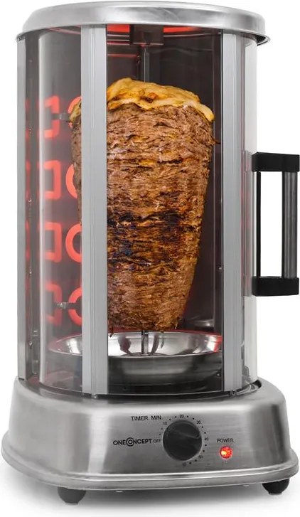 OneConcept Kebap Master Pro, vertikální gril, 1500 W, stříbrný