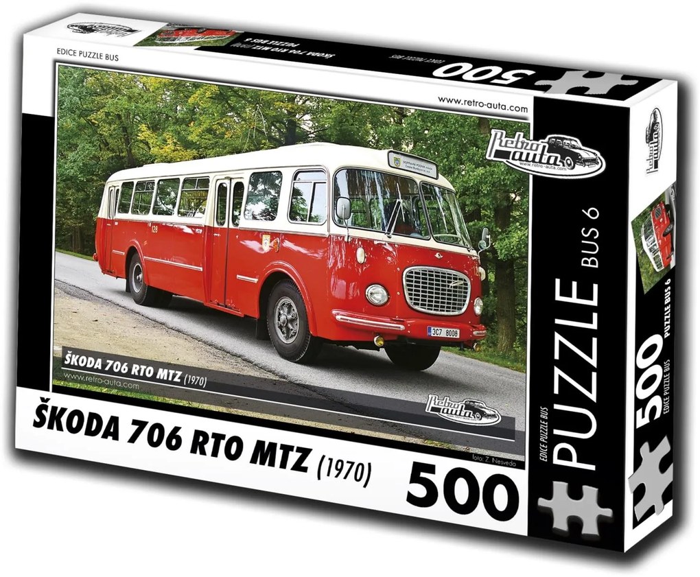 Puzzle retro-auta puzzle bus č. 6 škoda 706 rto mtz (1970) 500 dílků
