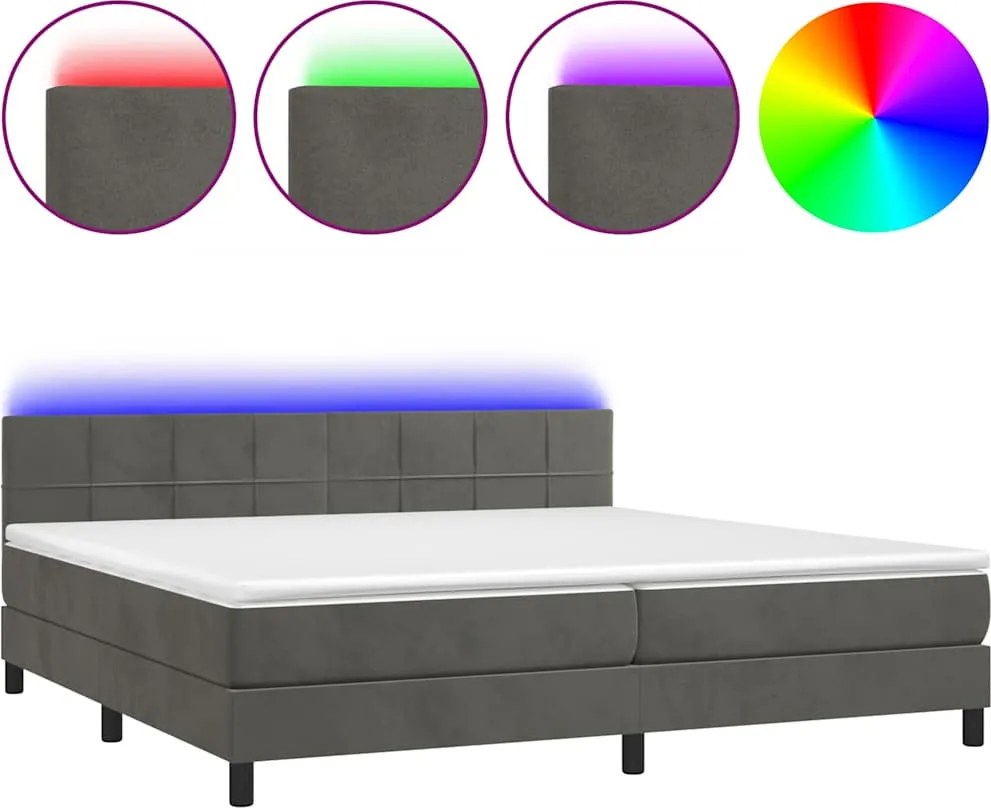 Box spring postel s matrací a LED tmavě šedá 200x200 cm samet 3134424