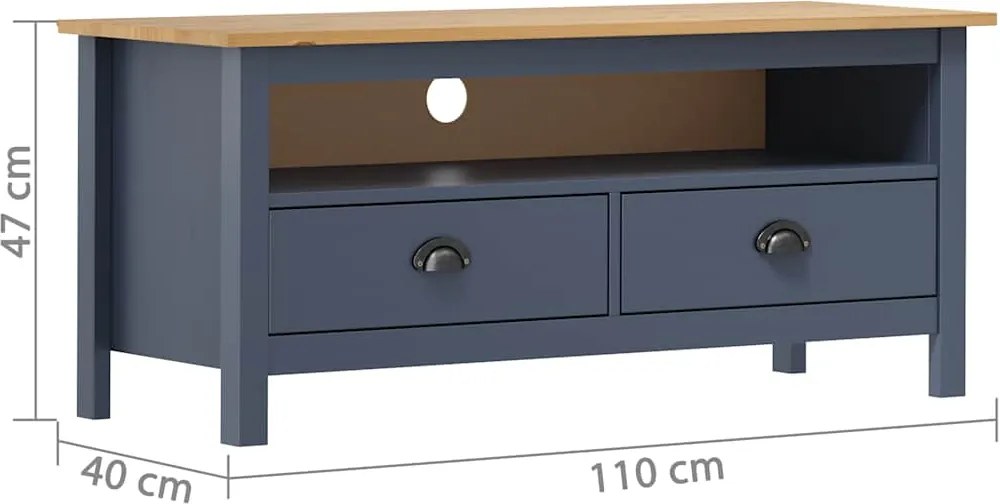 TV stolek Hill šedý 110 x 40 x 47 cm masivní borové dřevo 288925