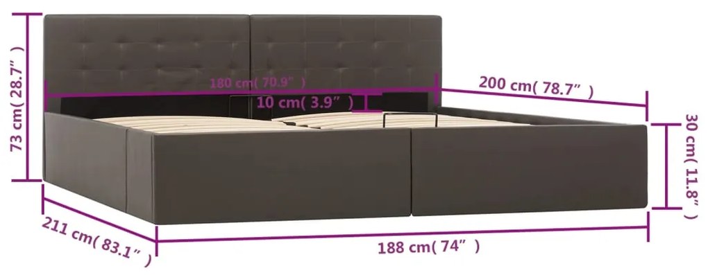 vidaXL Marketos Rám postele s úložným prostorem šedý umělá kůže 180 x 200 cm