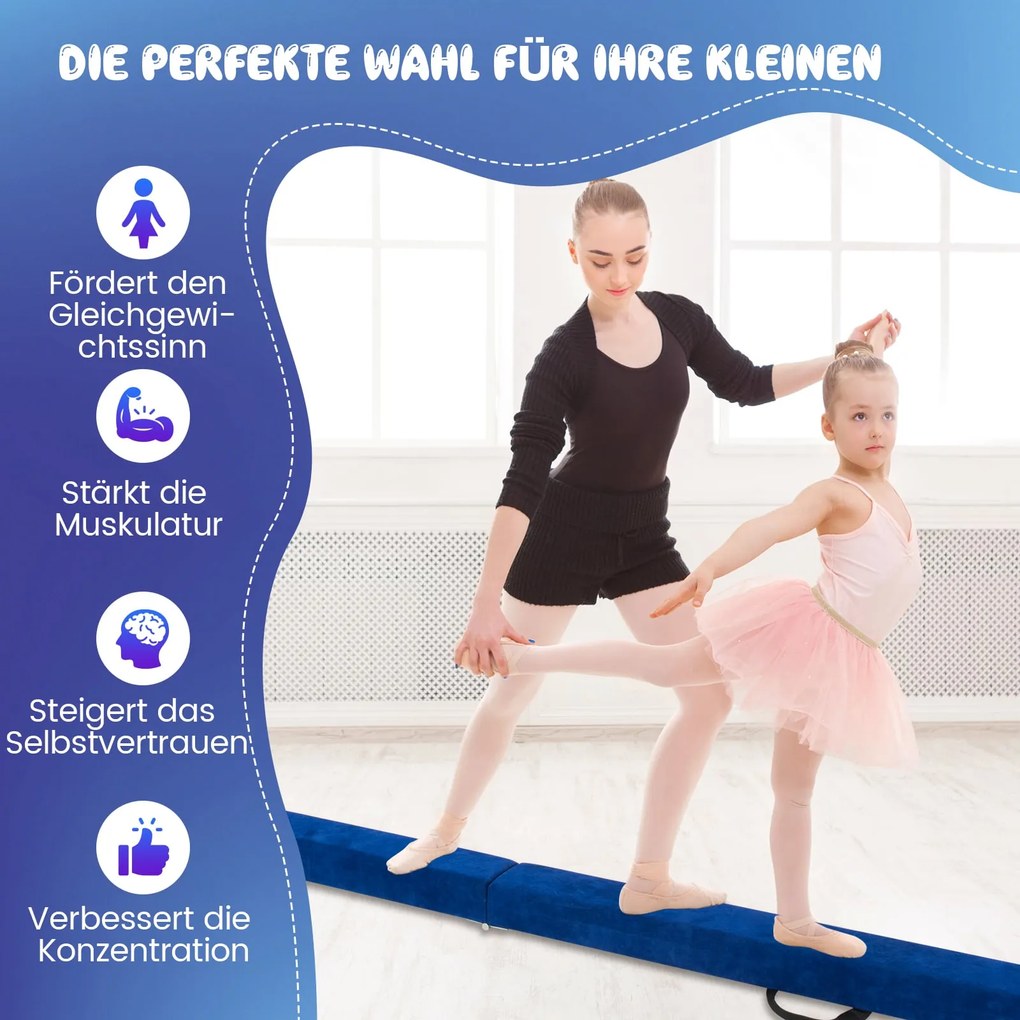 Costway 270 cm kladina dětská kladina skládací gymnastická kladina s – modrý