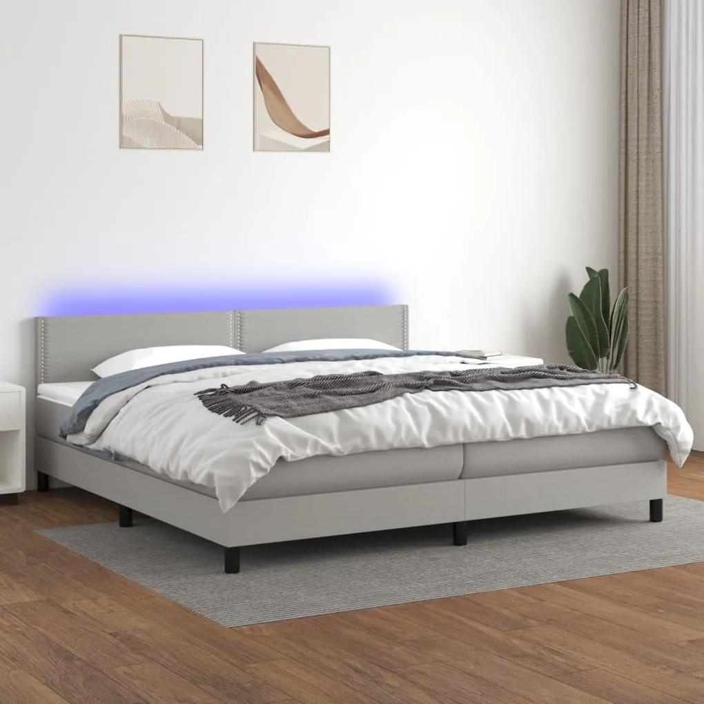 Box spring postel s matrací a LED světle šedá 200x200 cm textil,  3133101