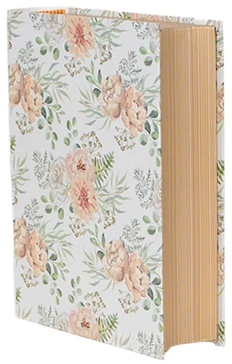 Sada 3 bílých úložných boxů ve tvaru knihy s oranžovými květy – 29x24x7/25x20x6/22x16x5 cm