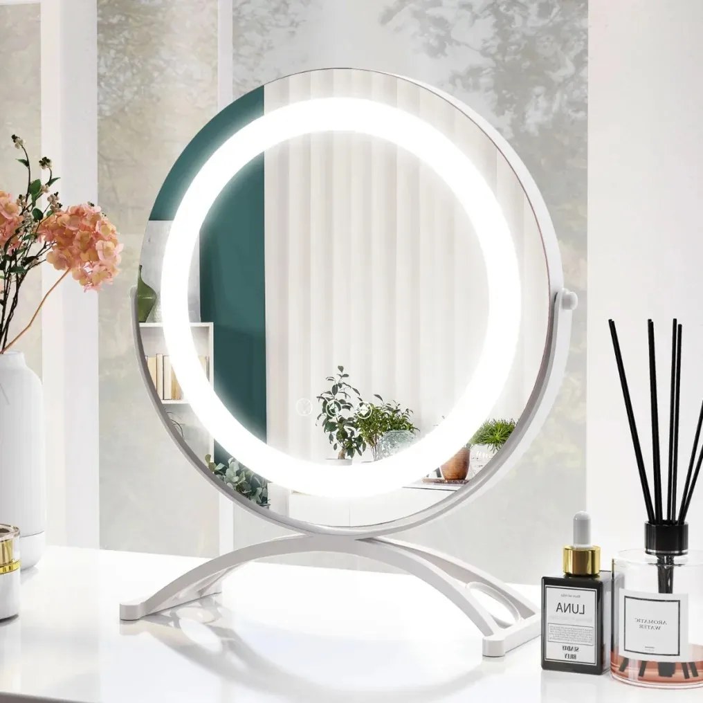 Kosmetické zrcadlo s LED osvětlením, stmívatelné, bílé, průměr 30 cm HU10611DE-WH